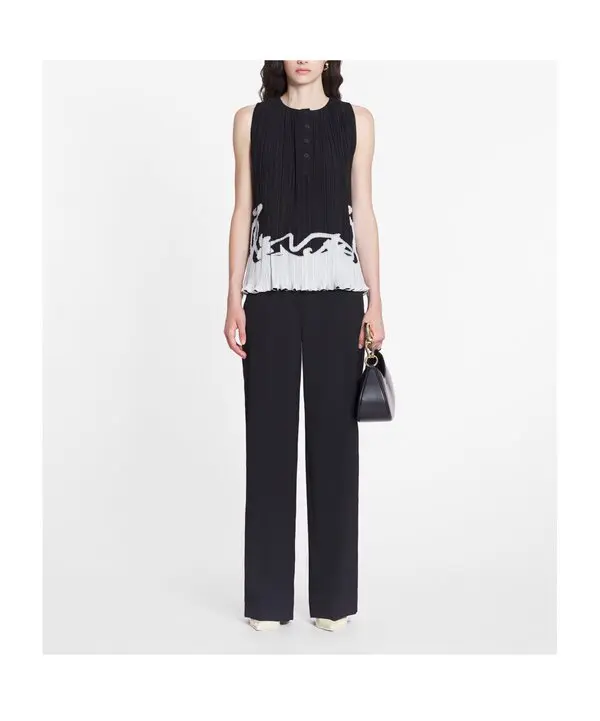 LANVIN Abstract Print Pleated Sleeveless Blouse - No