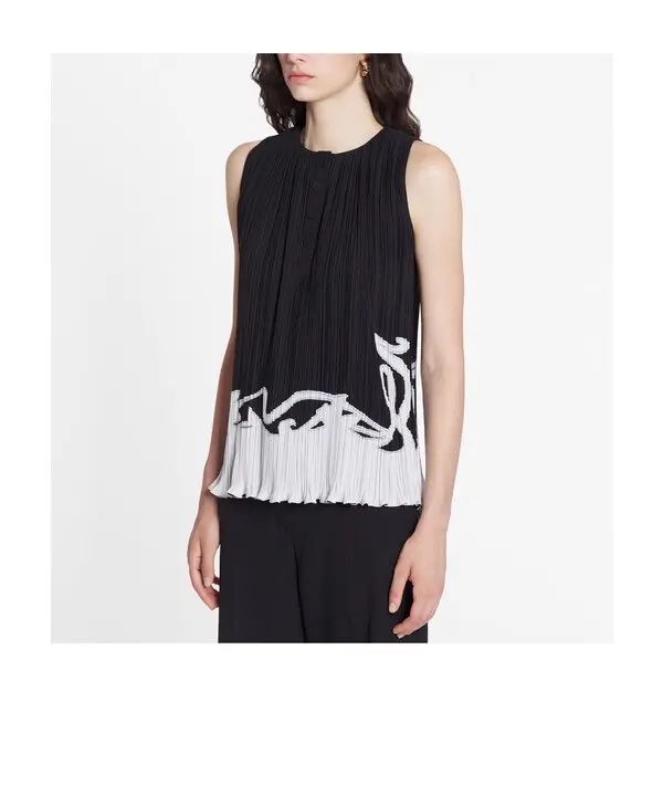 LANVIN Abstract Print Pleated Sleeveless Blouse - No