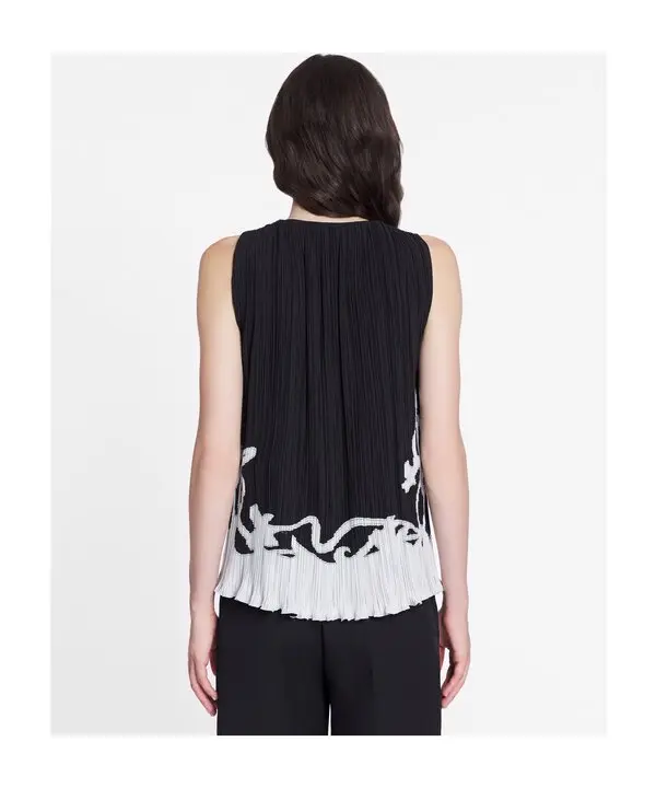 LANVIN Abstract Print Pleated Sleeveless Blouse - No