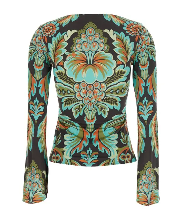 Etro Floral-print Bell-sleeve V-neck T-shirt
