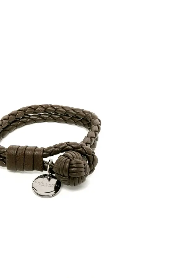 Bottega Veneta Woven Leather Bracelet With Logo Detail