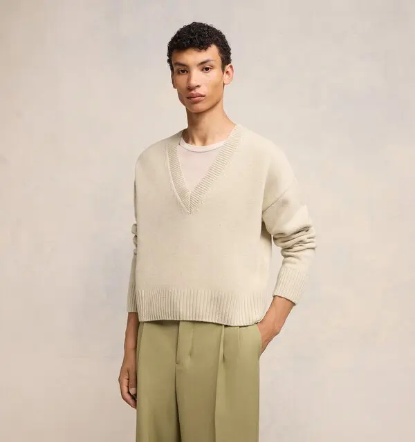 AMI Paris Cropped Wool-cashmere Blend Jumper