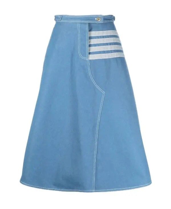 Thom Browne 4-bar Stripe A-line Denim Skirt
