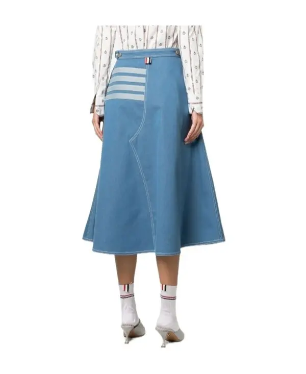 Thom Browne 4-bar Stripe A-line Denim Skirt