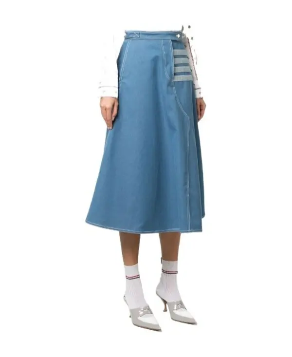 Thom Browne 4-bar Stripe A-line Denim Skirt