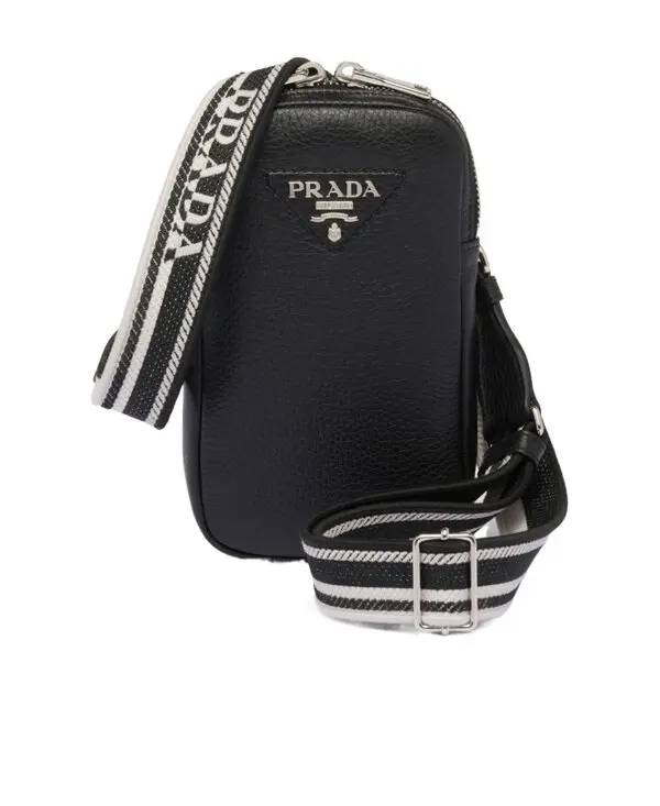 Prada Leather Mini-bag With Embroidered Shoulder Strap