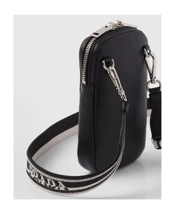 Prada Leather Mini-bag With Embroidered Shoulder Strap