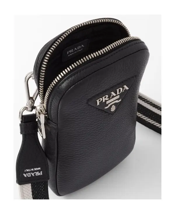 Prada Leather Mini-bag With Embroidered Shoulder Strap
