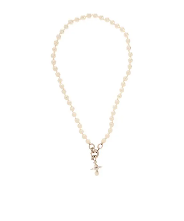 VIVIENNE WESTWOOD Logo Embellished Pearl Necklace - White