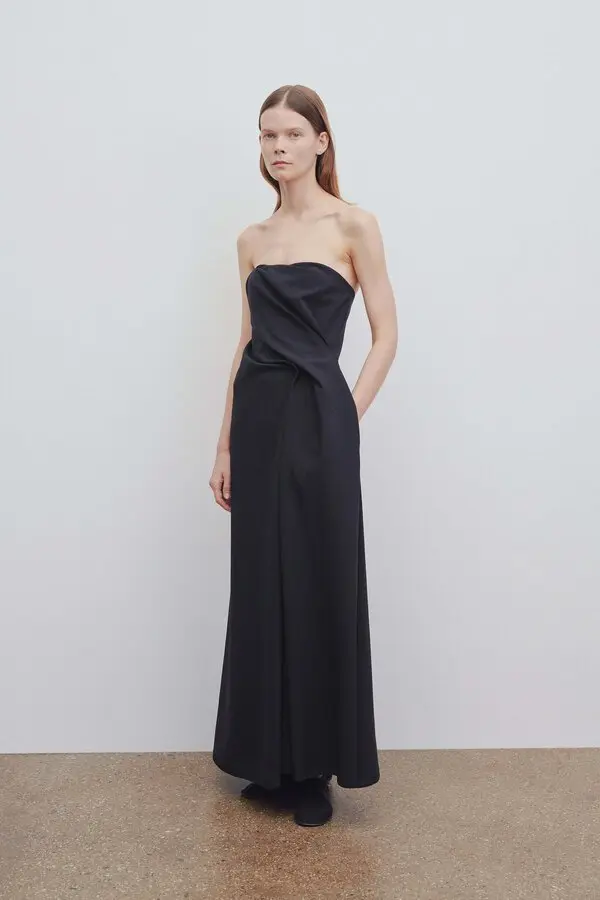 THE ROW Strapless Stretch Wool Dress With Front Twist Detail