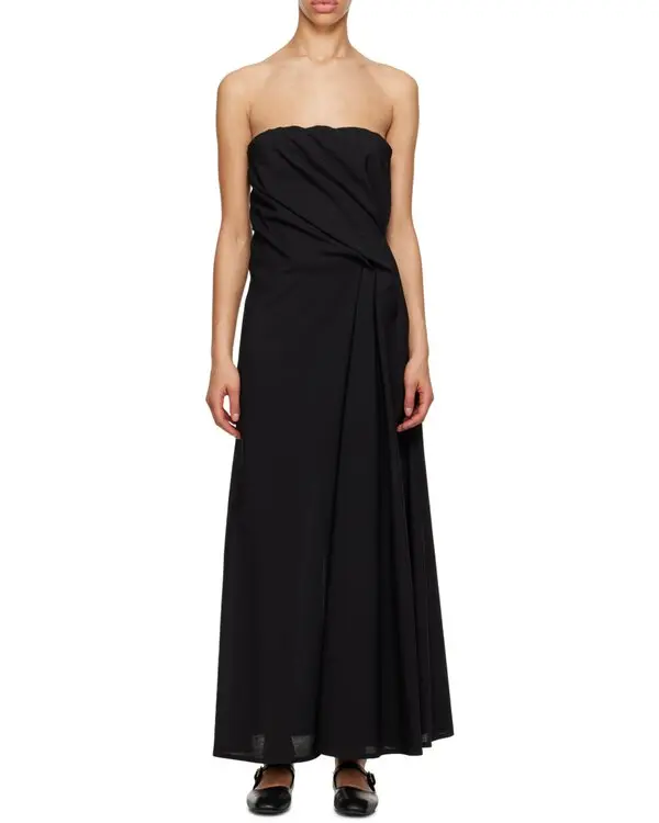 THE ROW Strapless Stretch Wool Dress With Front Twist Detail