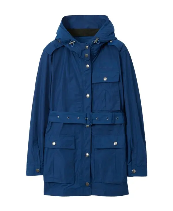 Burberry Belted Hooded Parka With Embroidered Logo