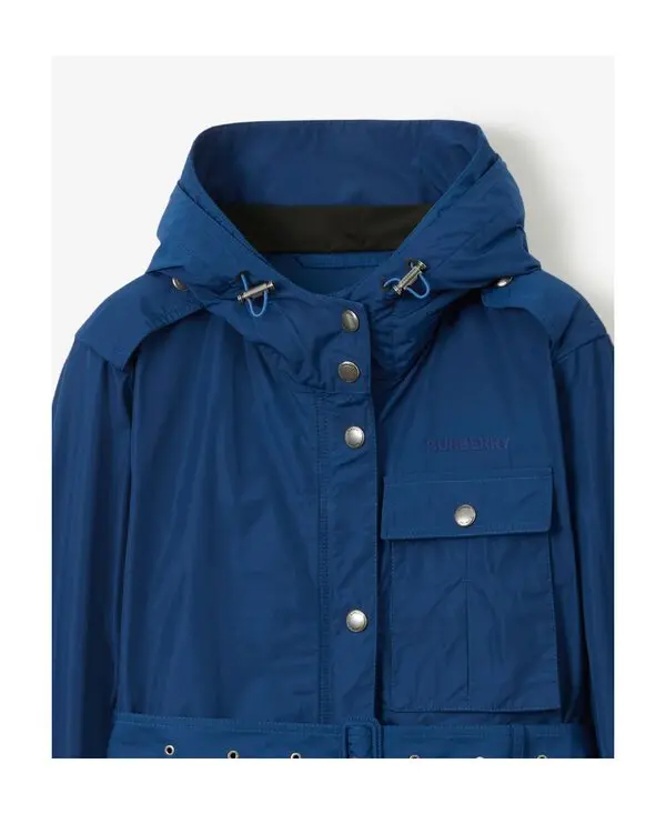Burberry Belted Hooded Parka With Embroidered Logo