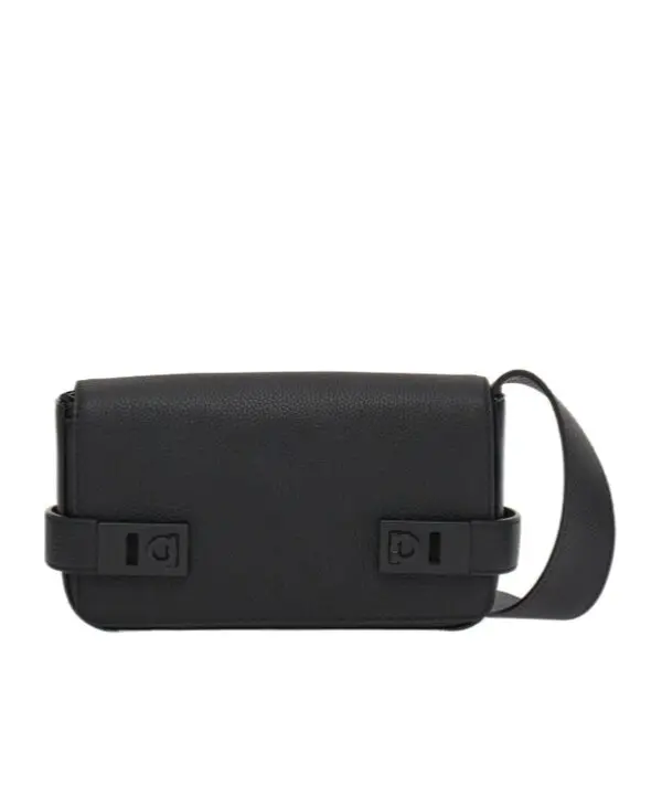 FERRAGAMO Gancini Buckle Messenger Bag - Black