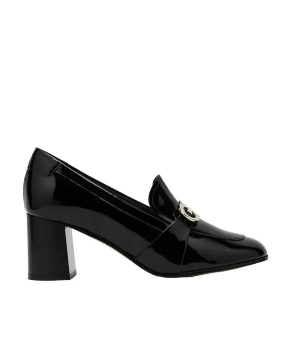 FERRAGAMO Patent Leather Horsebit High Heel Loafers