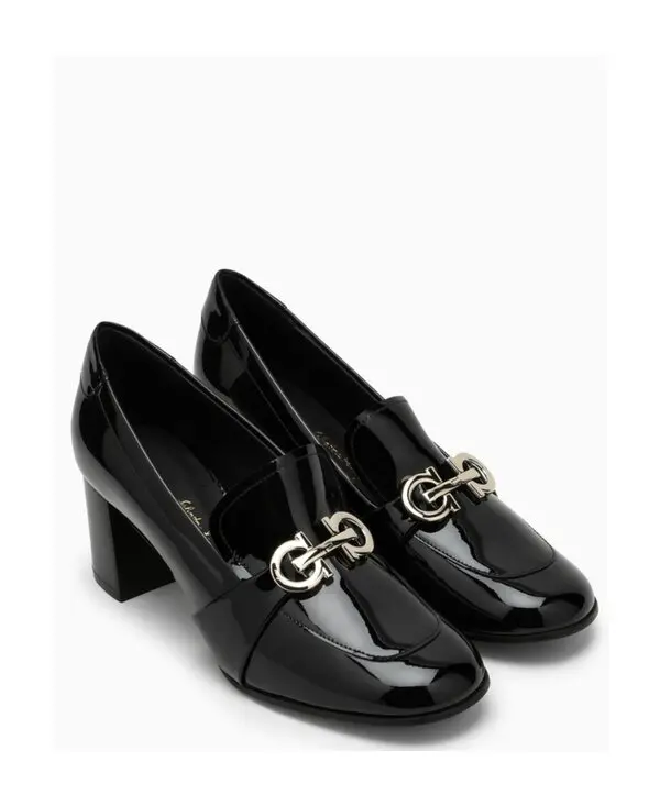 FERRAGAMO Patent Leather Horsebit High Heel Loafers