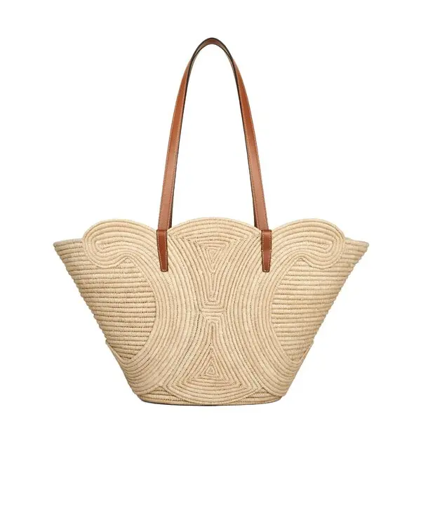 Celine Classic Panier Medium Braided Raffia And Calfskin Tote