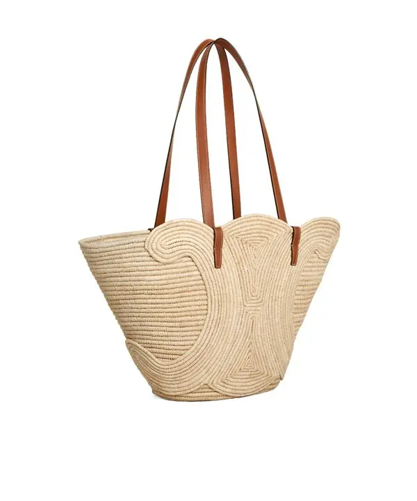 Celine Classic Panier Medium Braided Raffia And Calfskin Tote