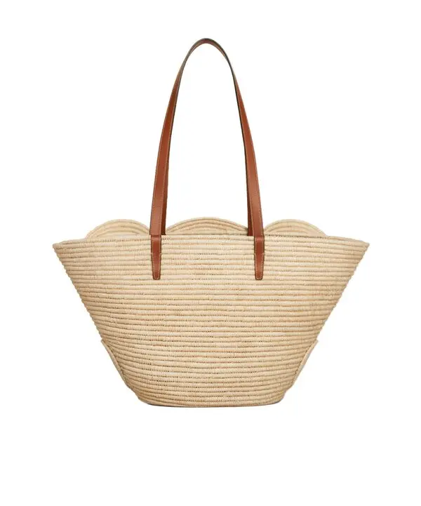 Celine Classic Panier Medium Braided Raffia And Calfskin Tote
