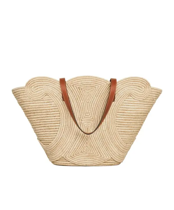 Celine Classic Panier Medium Braided Raffia And Calfskin Tote