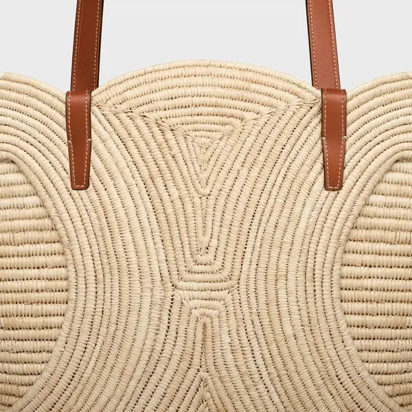 Celine Classic Panier Medium Braided Raffia And Calfskin Tote