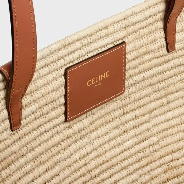 Celine Classic Panier Medium Braided Raffia And Calfskin Tote