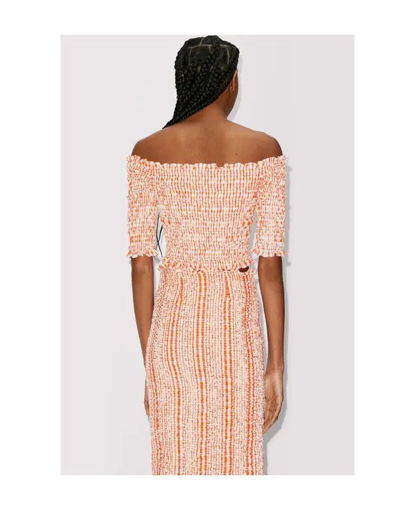 Kenzo Off-shoulder Smocked Crop Top With Wavy Vichy Pattern