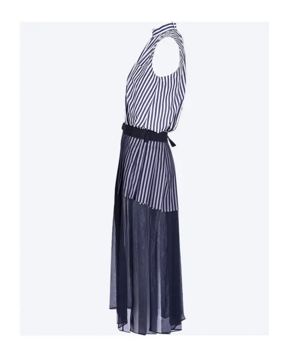 Sacai Sleeveless Striped Midi Dress With Belt