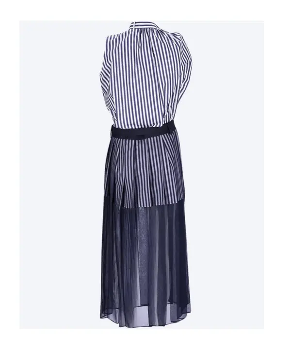 Sacai Sleeveless Striped Midi Dress With Belt