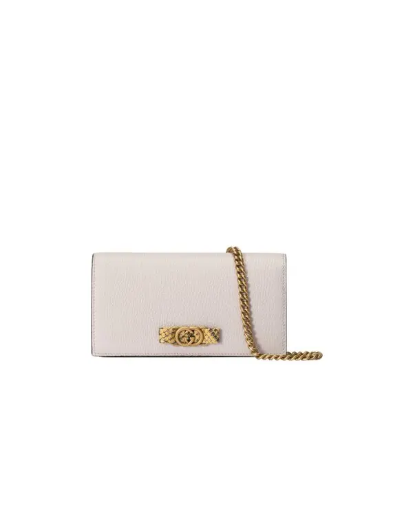 Gucci Gg Incrocio Leather Clutch With Chain Strap - White