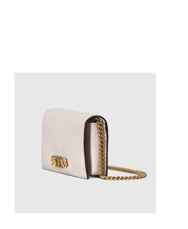 Gucci Gg Incrocio Leather Clutch With Chain Strap - White