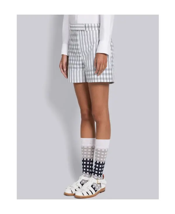 Thom Browne Gingham Check Tailored Shorts With Signature Stripe Detail