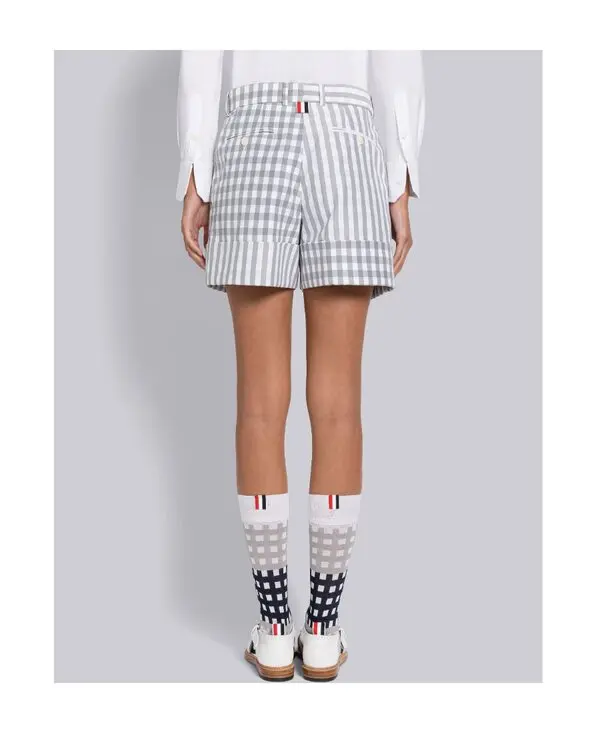 Thom Browne Gingham Check Tailored Shorts With Signature Stripe Detail