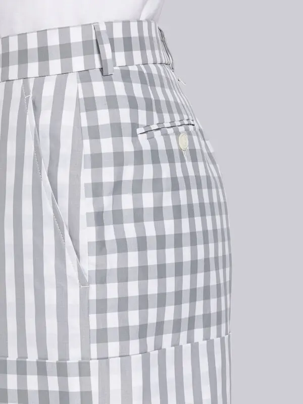 Thom Browne Gingham Check Tailored Shorts With Signature Stripe Detail