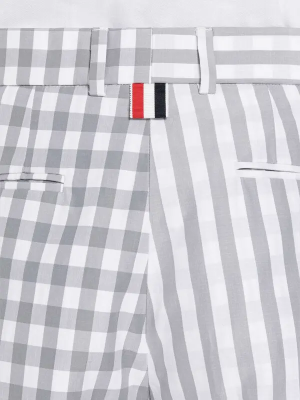 Thom Browne Gingham Check Tailored Shorts With Signature Stripe Detail