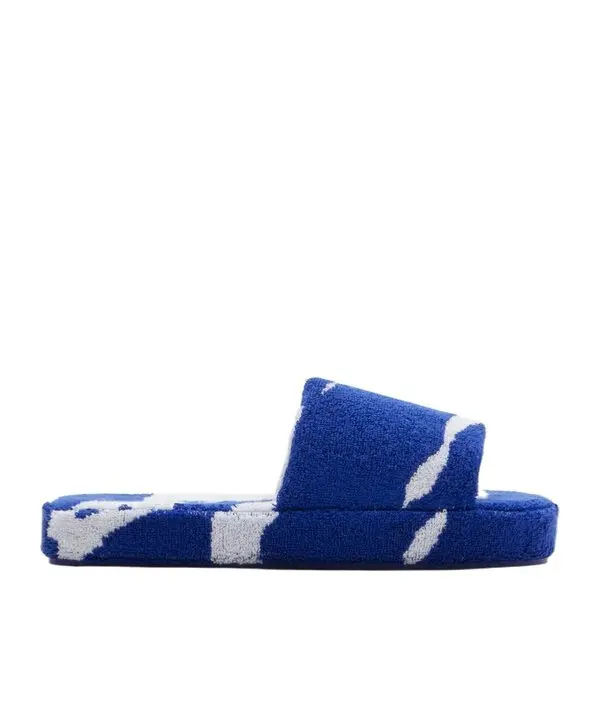Burberry Cotton Terry Slides With Equestrian Knight Motif - Blue