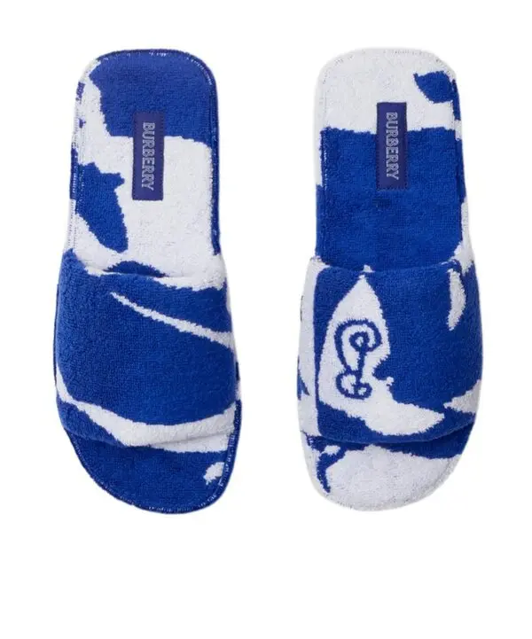 Burberry Cotton Terry Slides With Equestrian Knight Motif - Blue