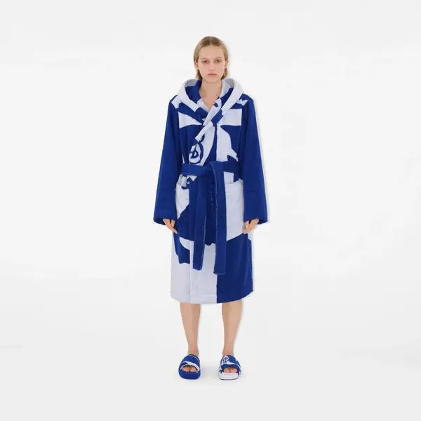 Burberry Cotton Terry Slides With Equestrian Knight Motif - Blue