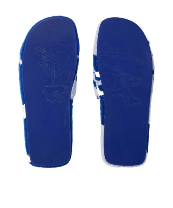 Burberry Cotton Terry Slides With Equestrian Knight Motif - Blue