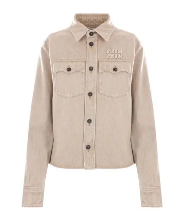 Miu Miu Denim Shirt With Logo Embellishment