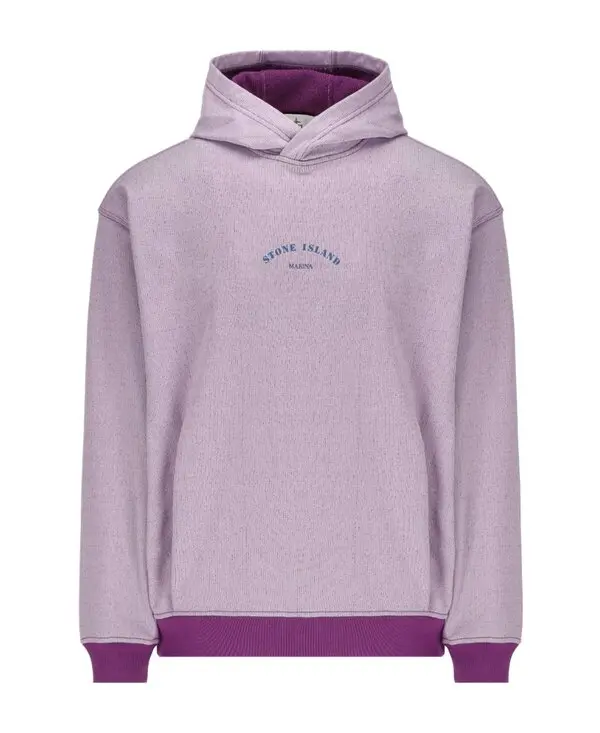 Stone Island Logo Print Drawstring Hoodie