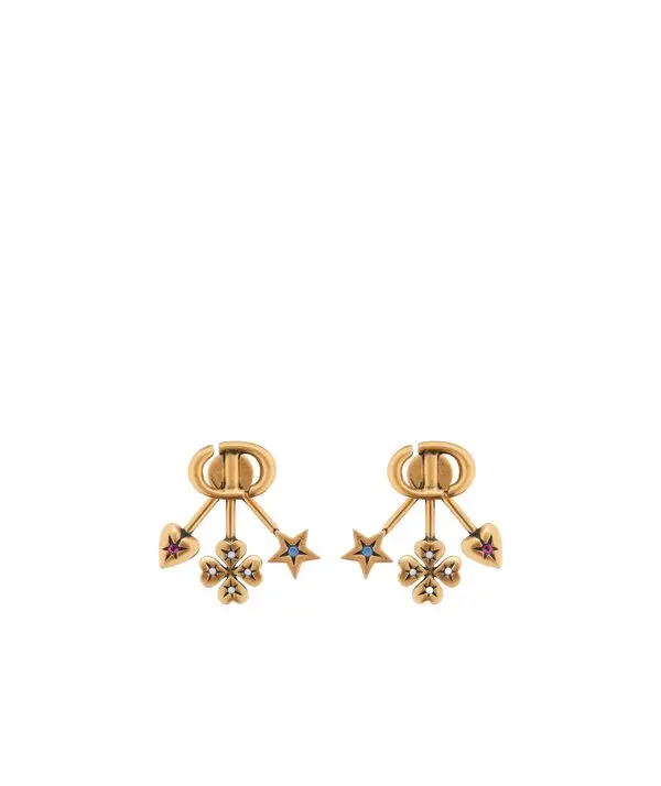 Dior Lucky Charms Earrings With Cd Signature, Heart, Clover, And Star Motifs - Yellow
