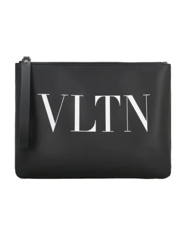 Valentino Garavani Vltn Logo Printed Zip-up Clutch Bag - Black