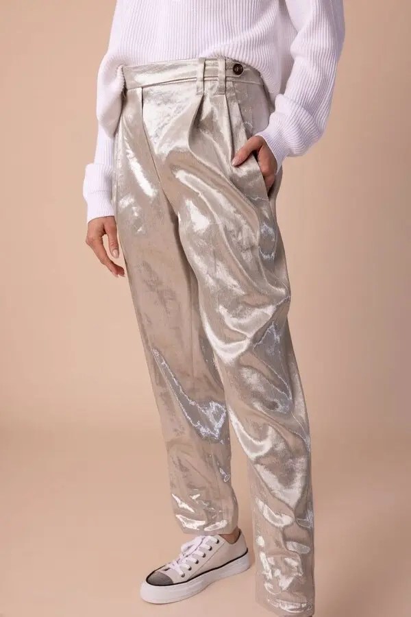 Brunello Cucinelli Metallic Pleated Trousers