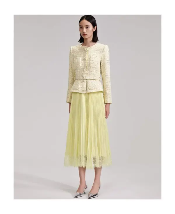 SELF-PORTRAIT Bouclé Chiffon Midi Dress