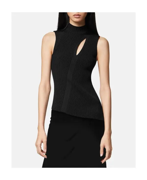 Versace Sleeveless Ribbed Knit Top With Asymmetrical Hem