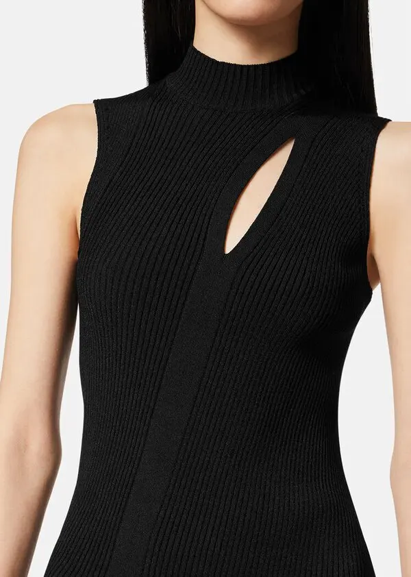 Versace Sleeveless Ribbed Knit Top With Asymmetrical Hem