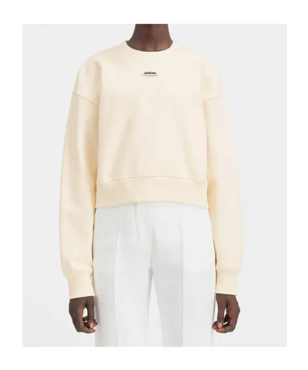 Jacquemus Cropped Sweatshirt With Embroidered Logo - Light Beige