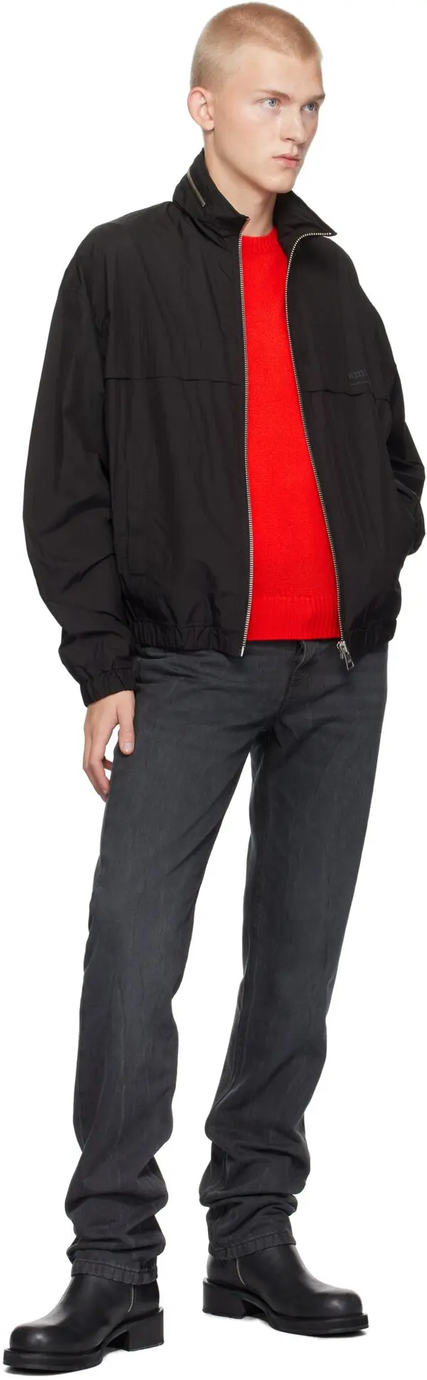 AMI Paris Zip-up Windbreaker Jacket - Black
