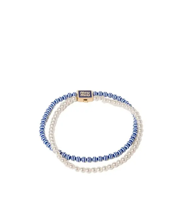 Miu Miu Metal And Faux Pearl Choker - Navy Blue